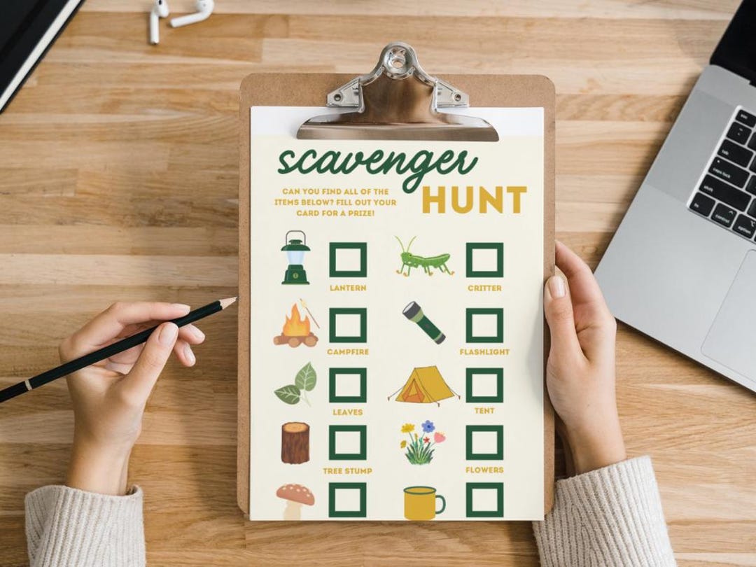 EDITABLE Scavenger Hunt Template, Camping Themed Scavenger Hunt Game ...