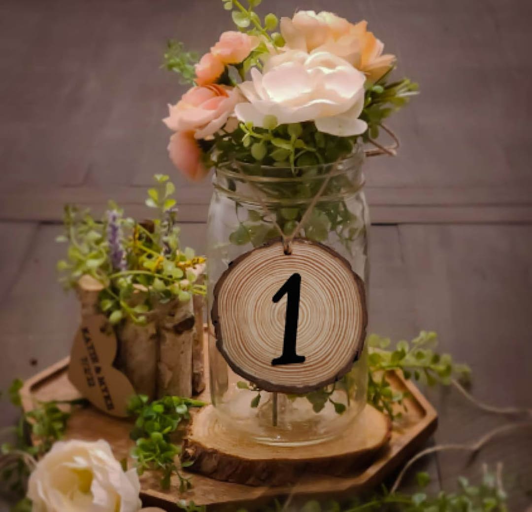 Wood Table Number, Wooden, Wood and Twine, Centerpiece for Mason Jar ...