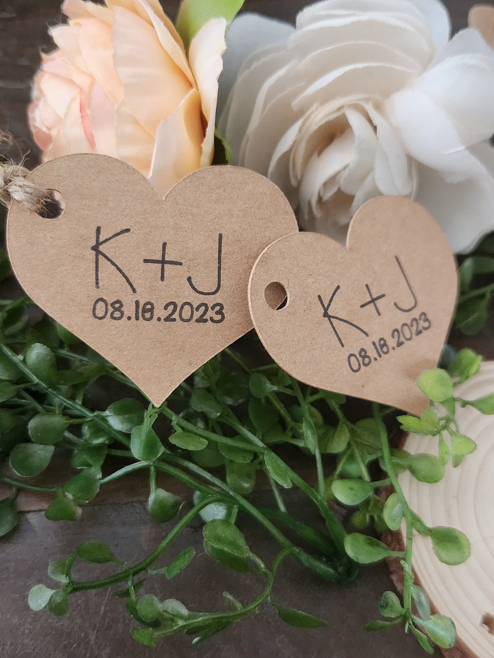 Custom Initial & Date Heart Tags Use for Mason Jars, Table Centerpiece ...