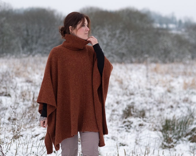 Knit Wool Poncho, Merino Wool Poncho, Womens Poncho Cape, Irish Tweed ...
