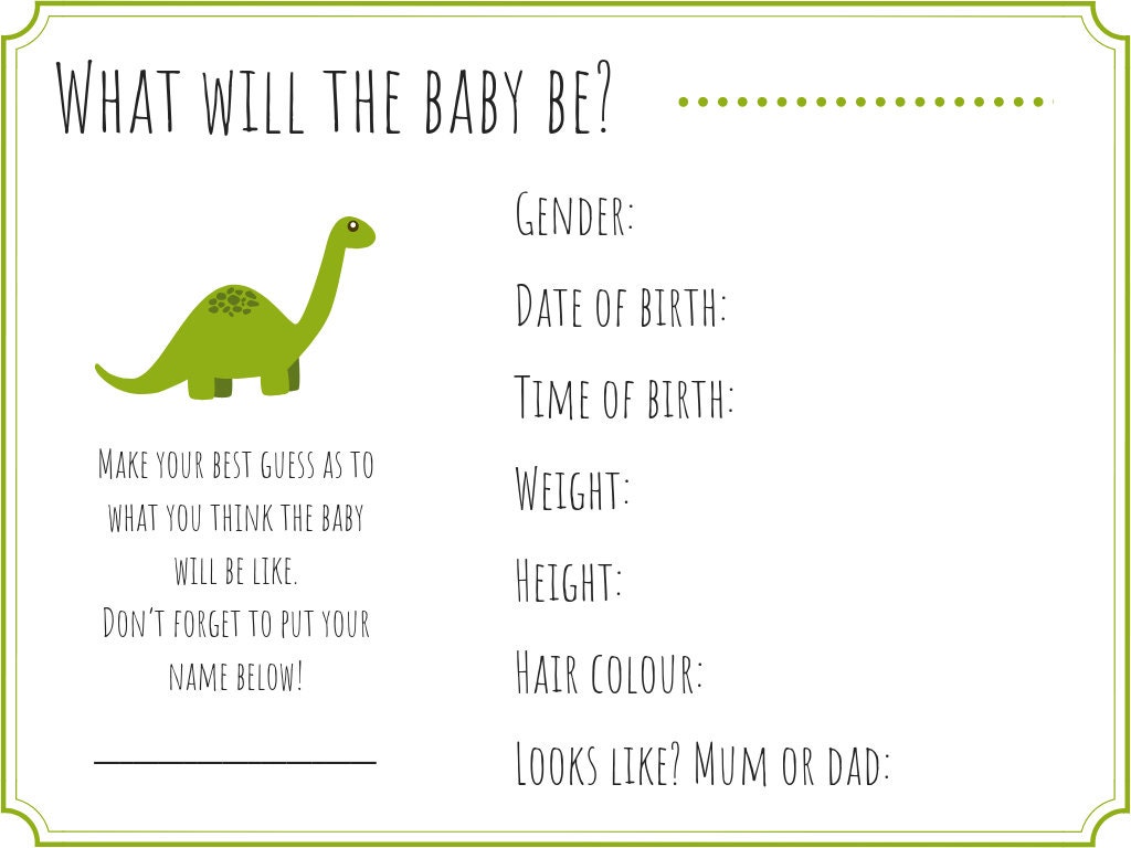 Green Dinosaur Baby Shower Games Package - Etsy