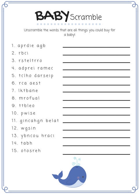 Blue Whale Themed Baby Shower Games Package - Etsy Ireland