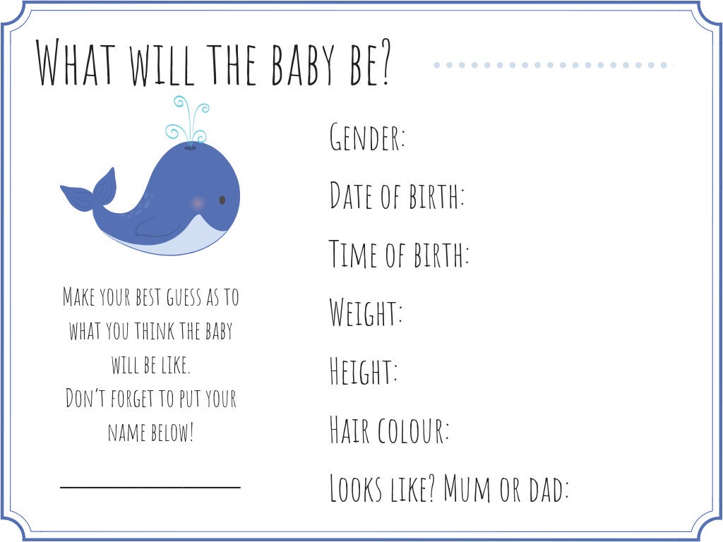 Blue Whale Themed Baby Shower Games Package - Etsy Ireland