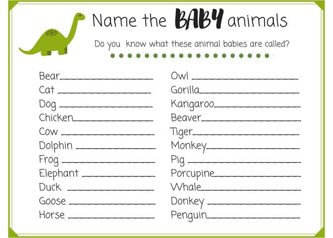 Green Dinosaur Baby Shower Games Package - Etsy