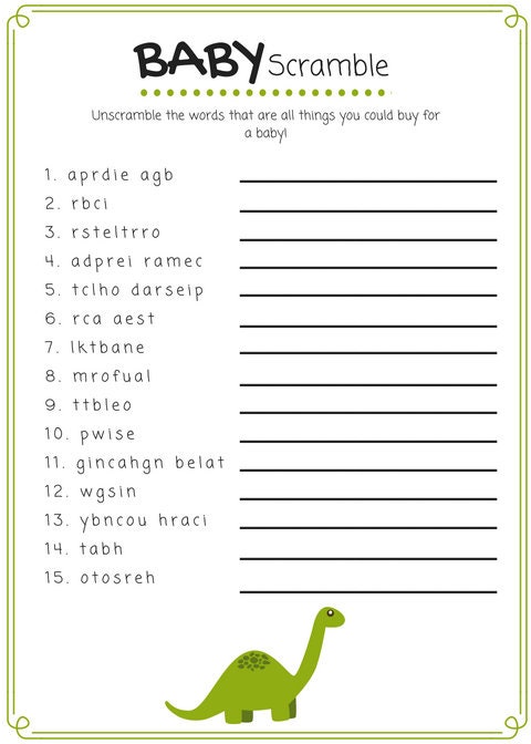 Green Dinosaur Baby Shower Games Package - Etsy
