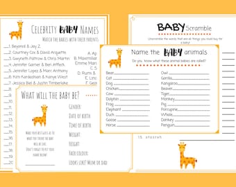 Giraffe Baby Shower Games Bundle, Girl Baby Shower Games, Purple ...