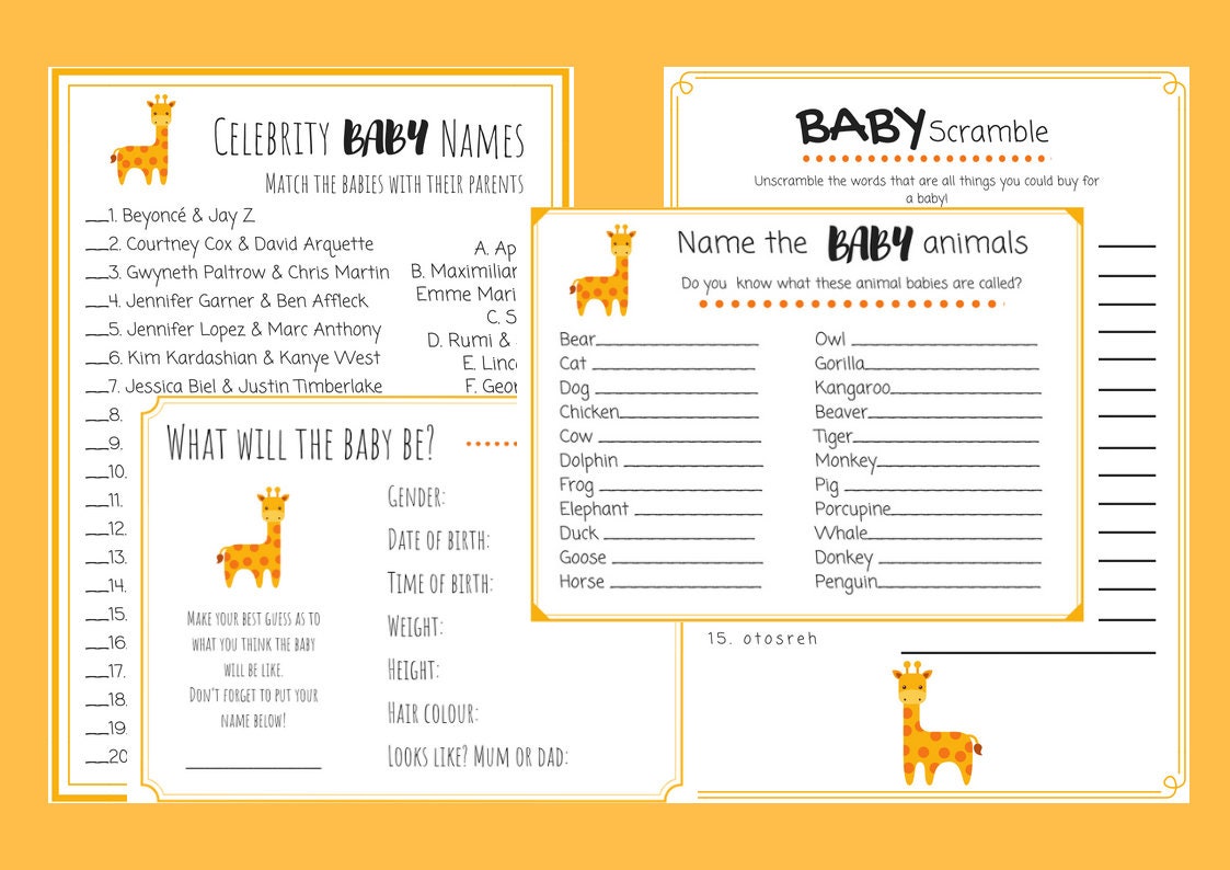 Giraffe Baby Shower Game Package - Etsy