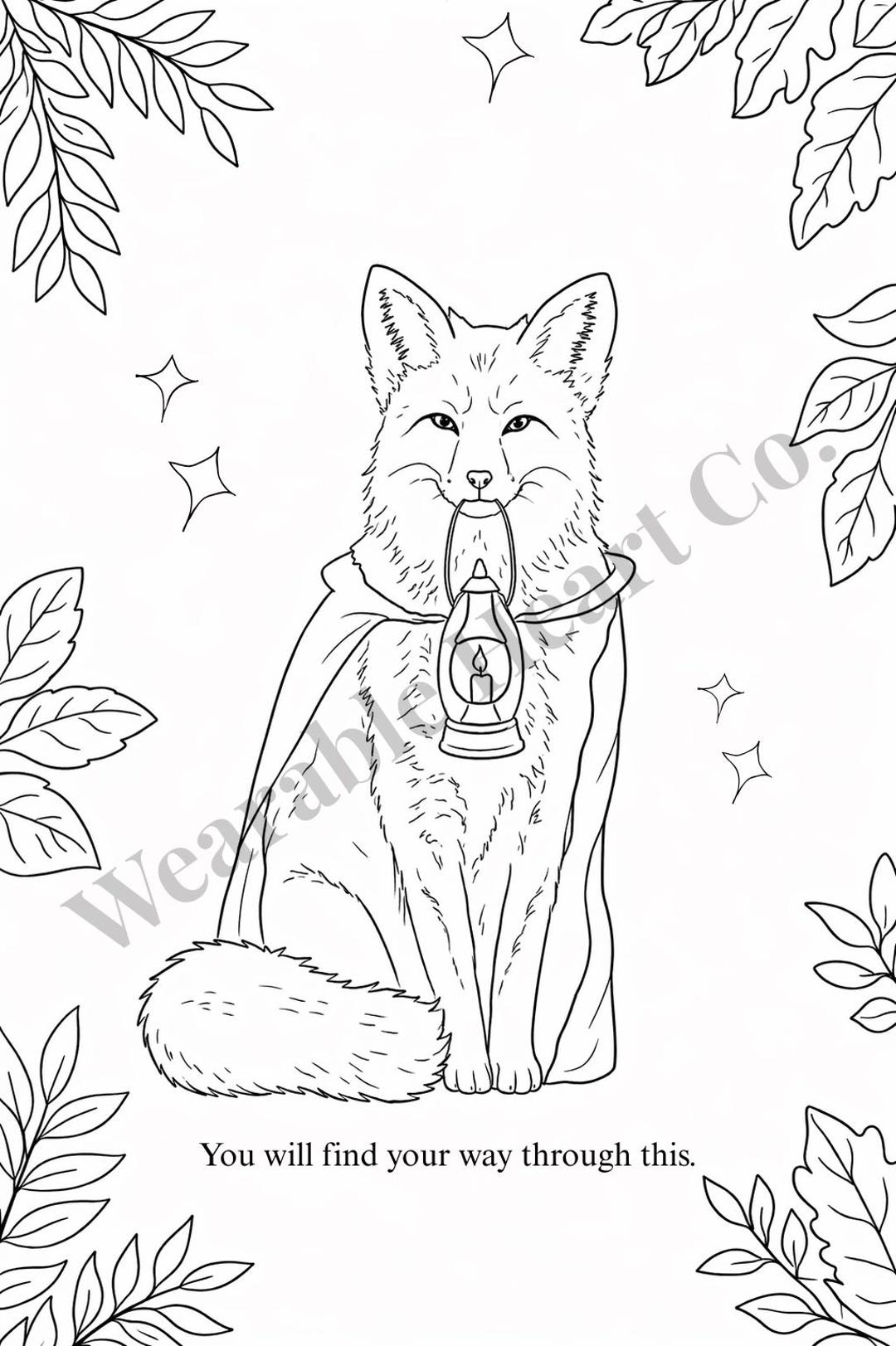 Printable Woodland Fox Coloring Page for Stress Relief (lantern Animal ...