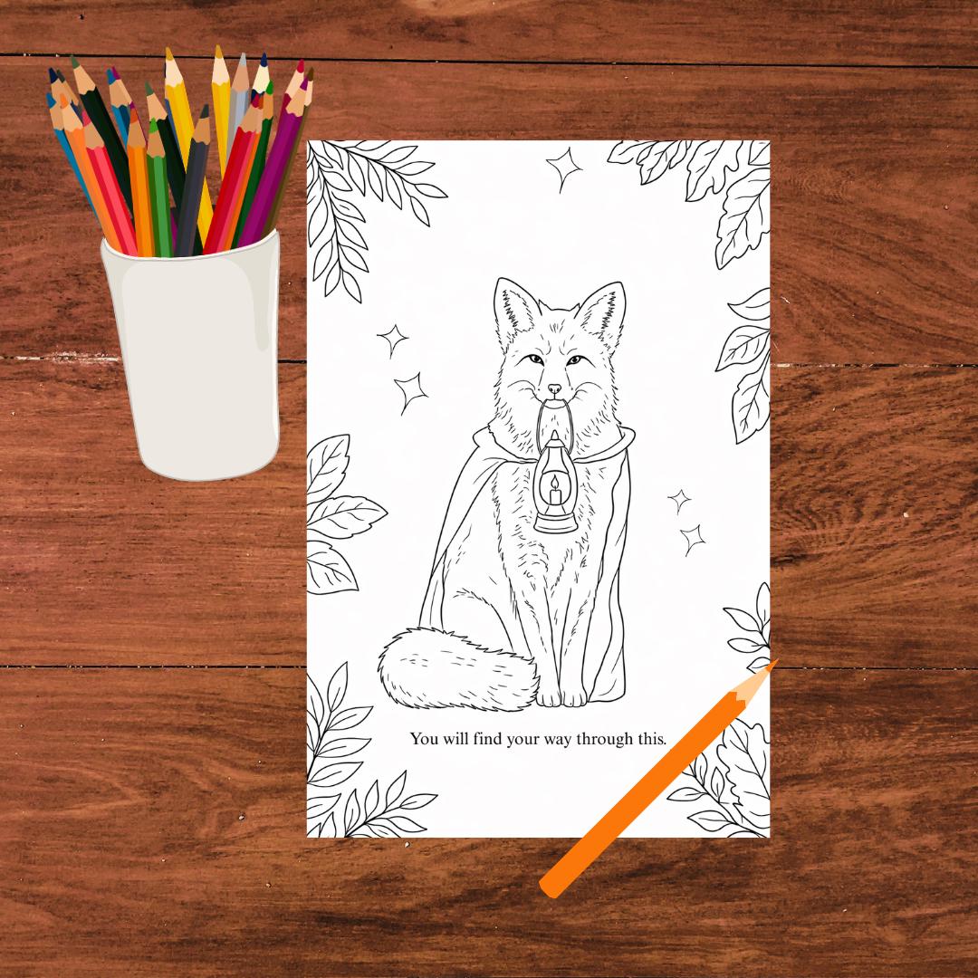 Printable Woodland Fox Coloring Page for Stress Relief (lantern Animal ...