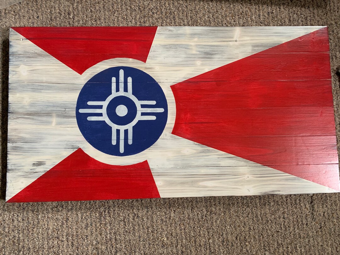 City of Wichita Wood Flag, Wichita Decor, Kansas Flag, Rustic Wichita ...