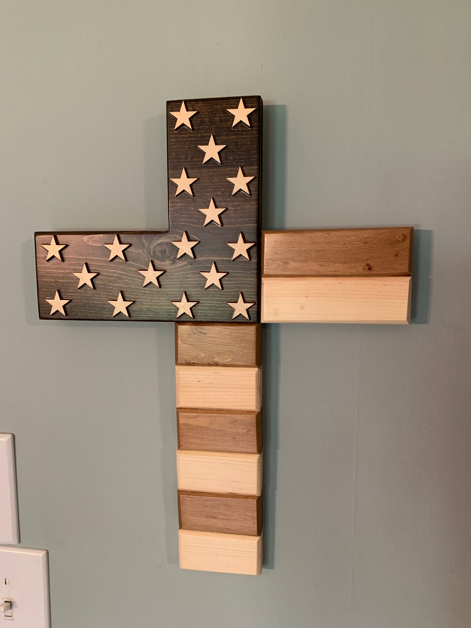 Wood USA Flag Cross, Stained, Christian Wood Cross, Patriotic Wood Flag ...