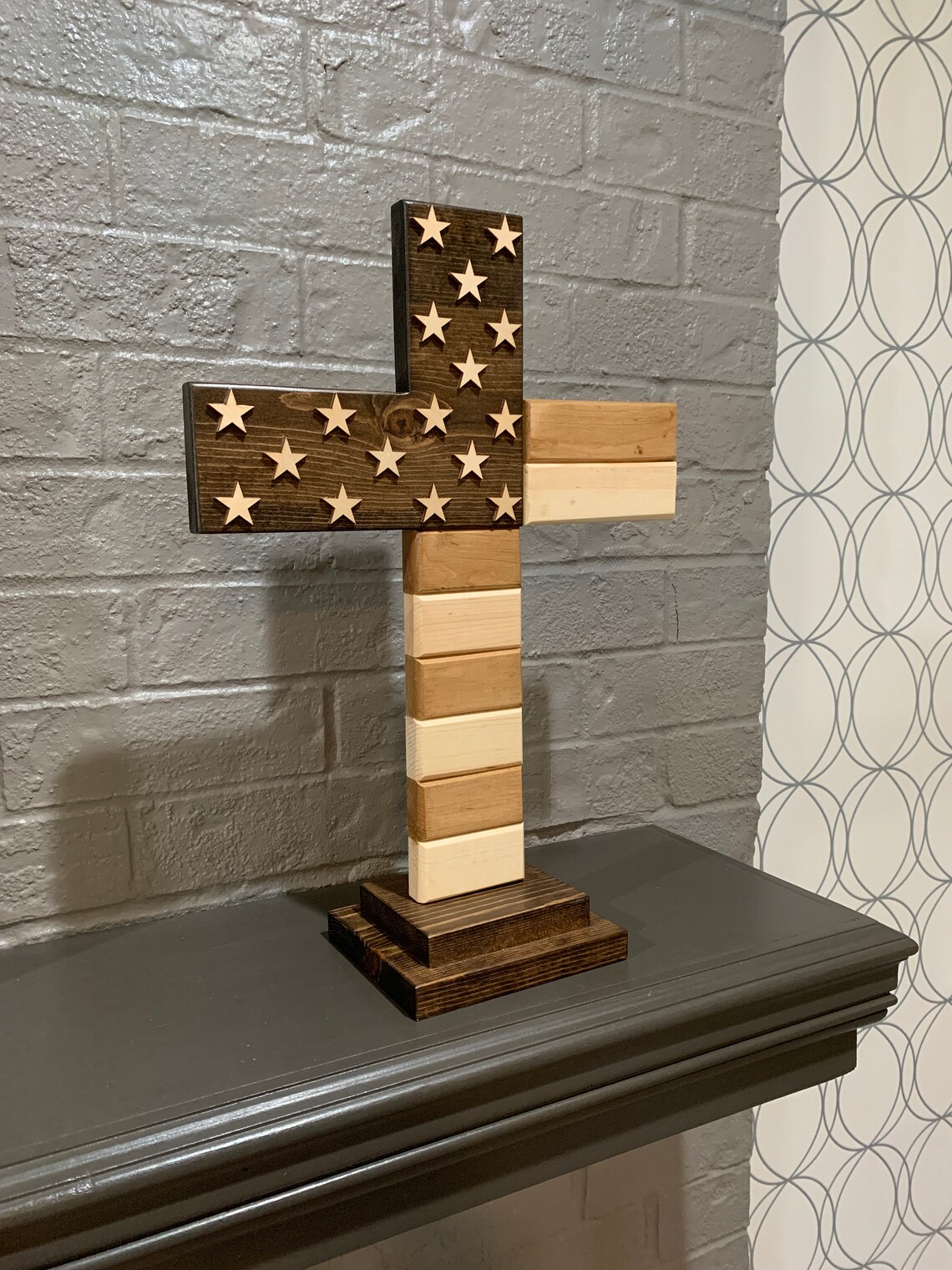 Wood USA Flag Cross With Base Stained Christian Wood Cross - Etsy