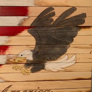 American Flag, Rustic Wood American Flag, Flying Eagle, God Bless ...