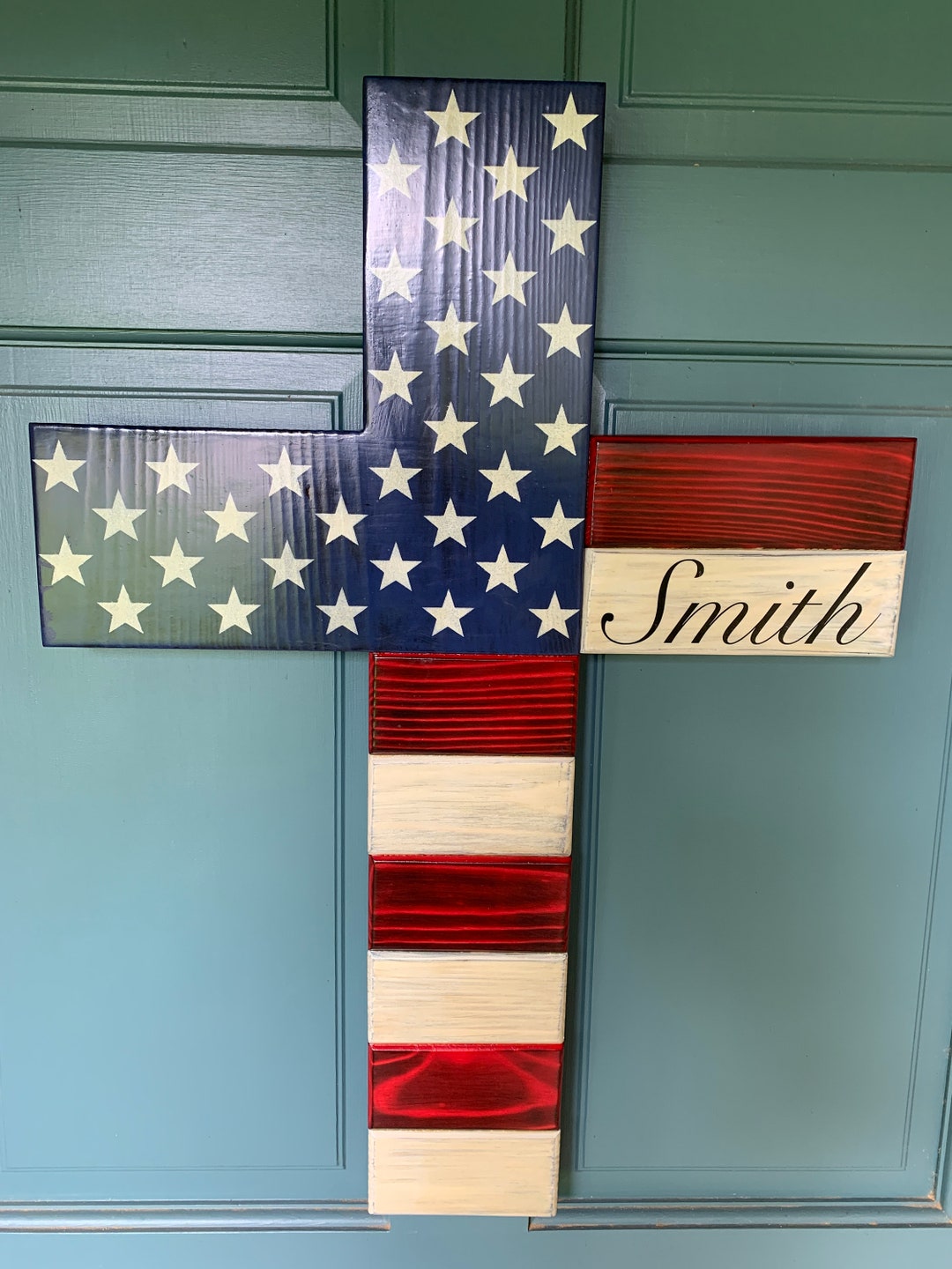 Large Wood USA Flag Cross, Christian Wood Cross, Patriotic Wood Flag ...