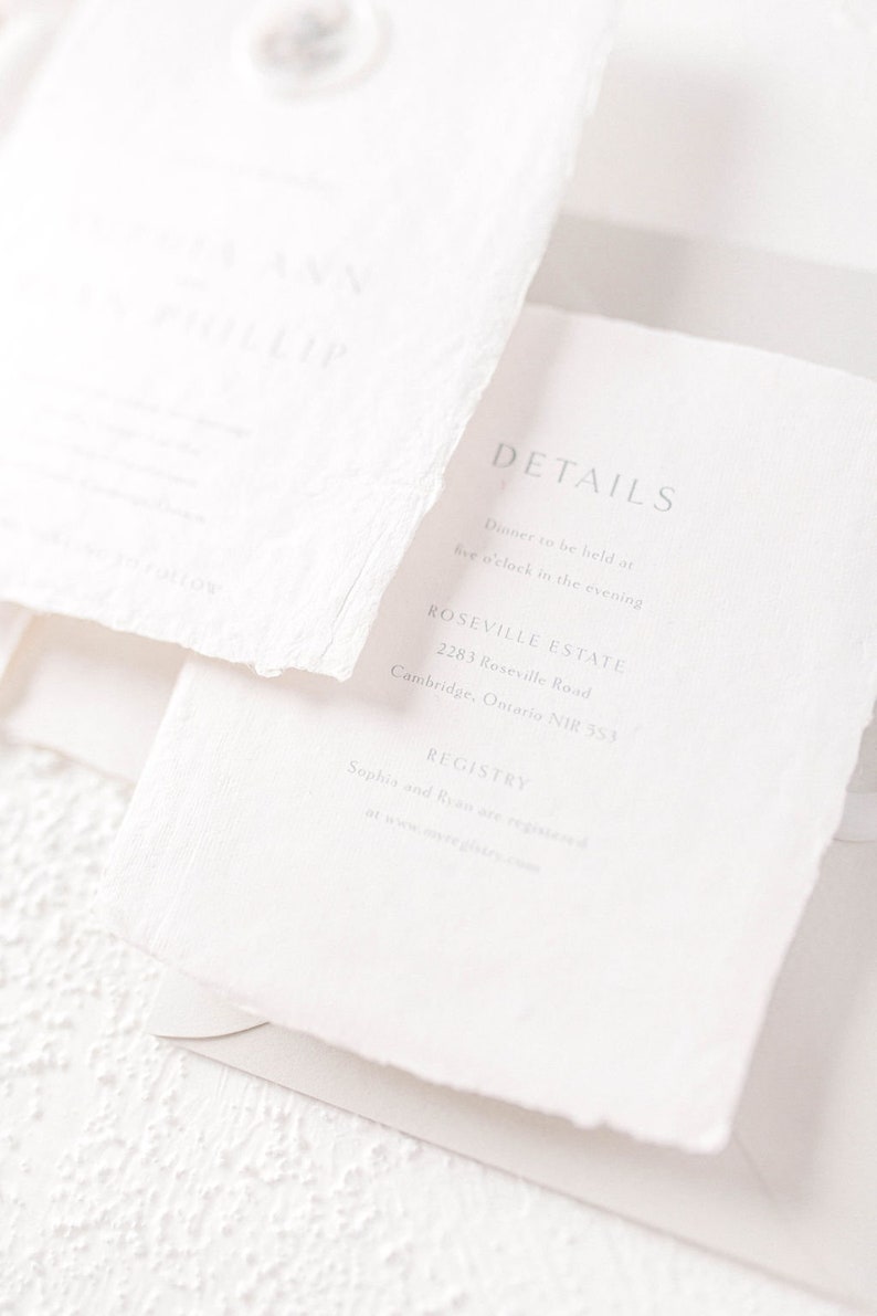 Handmade Paper Wedding Invitation, Handmade Paper Invitation, Deckled ...