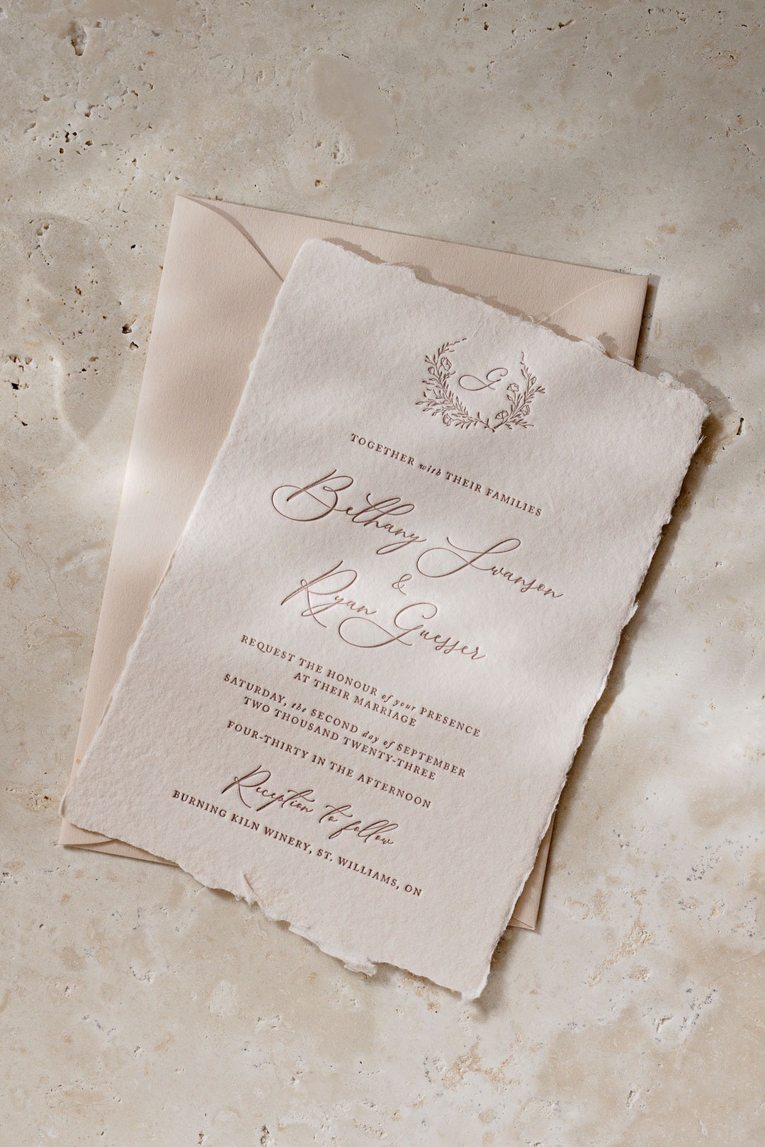 Foil Wedding Invitation, Letterpress Invitation, Deckled Edge Wedding ...