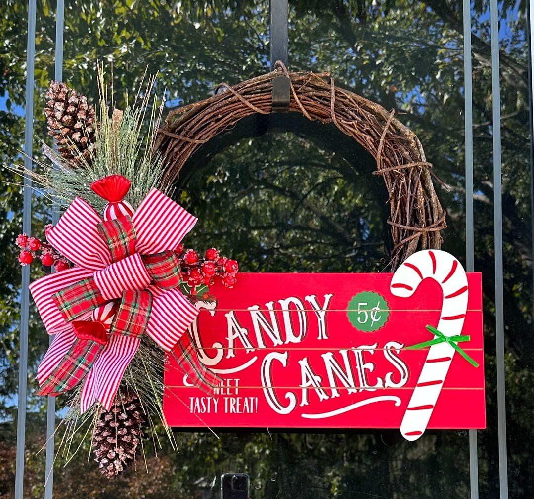 Candy Canes, Grapevine Wreath, Candy Cane Grapevine Wreath, Christmas ...