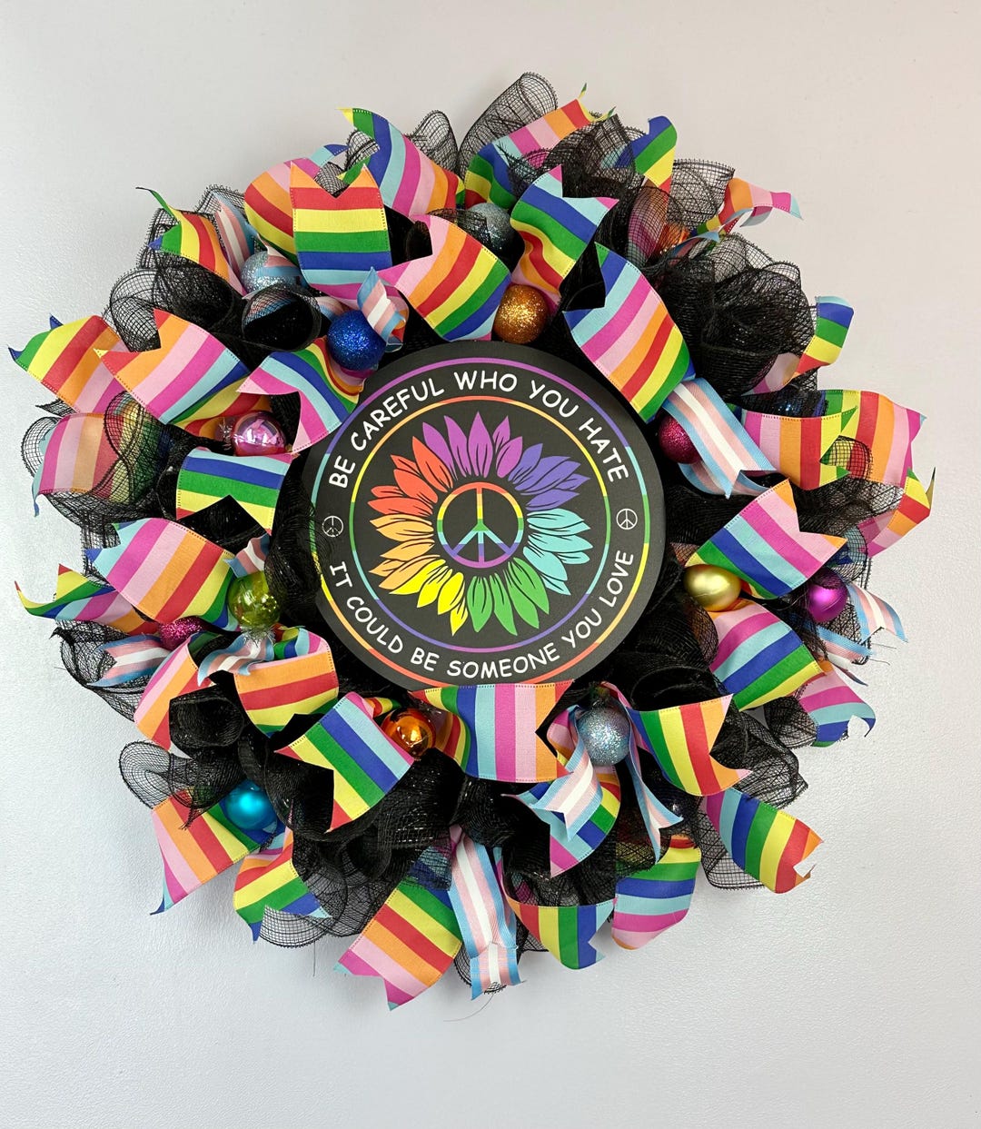 Pride Wreath, Be Careful Who You Hate, Rainbow, LGBTQ, Deco Mesh Wreath ...