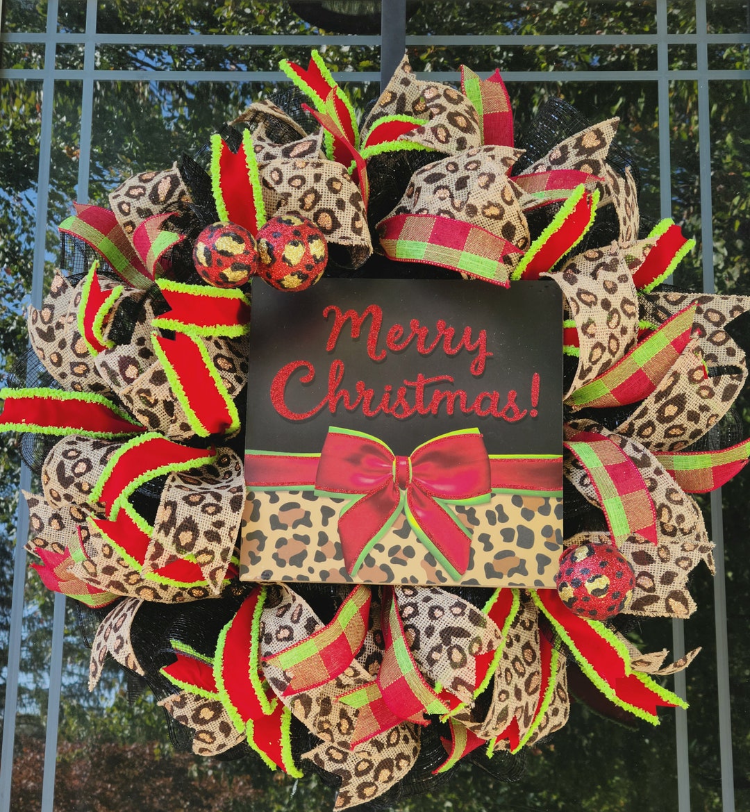 Cheetah Print Wreath, Cheetah Christmas Wreath, Merry Christmas ...