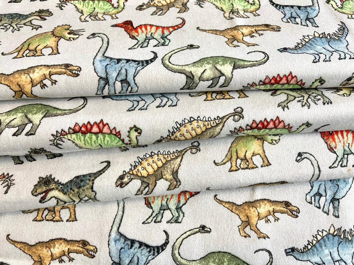 Colorful Dinosaurs Flannel Fabric by the Yard or Half Yards - Etsy