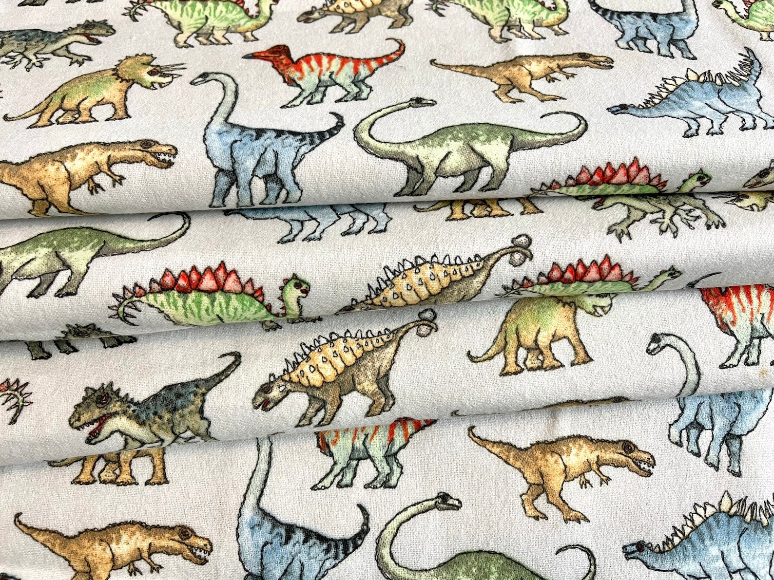 Colorful Dinosaurs Flannel Fabric by the Yard or Half Yards 100% Cotton ...