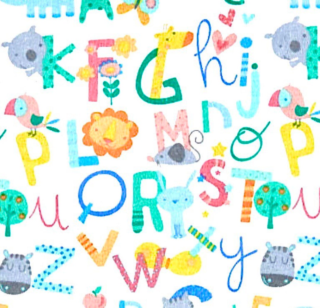 Alphabet Animals Flannel Fabric by the Yard or Half Yards 100% Cotton ...