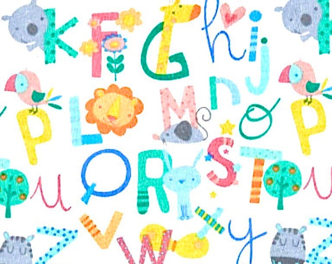 Alphabet Animals Flannel Fabric by the Yard or Half Yards 100% Cotton ...