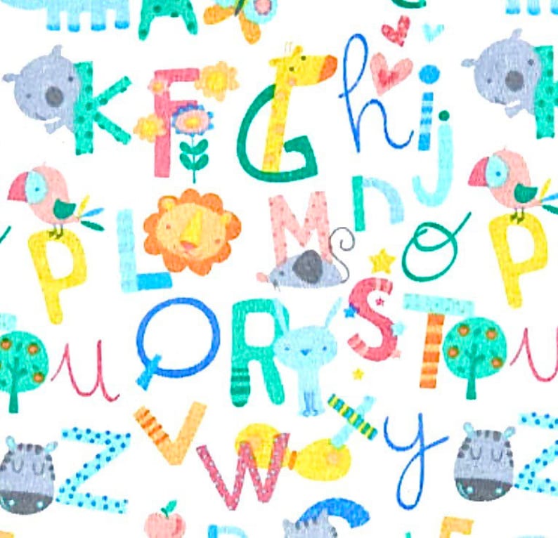 Alphabet Animals Flannel Fabric by the Yard or Half Yards 100% Cotton ...