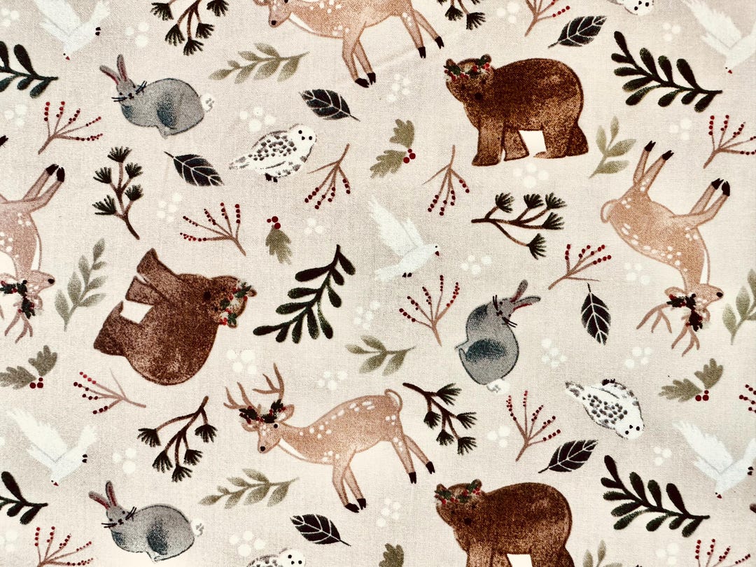 Tossed Forest Animals Fabric by the Yard 100% Premium Cotton “christmas ...