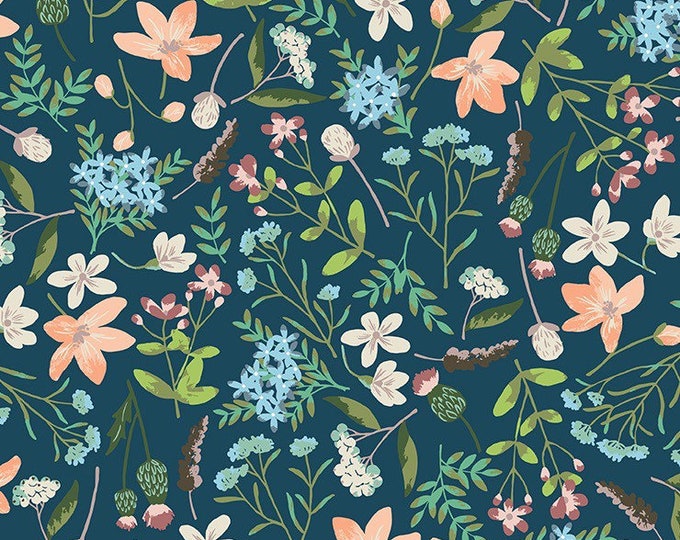 Wildwood Wander Flower Sprigs on Navy Fabric by the Yard or Half Yards ...