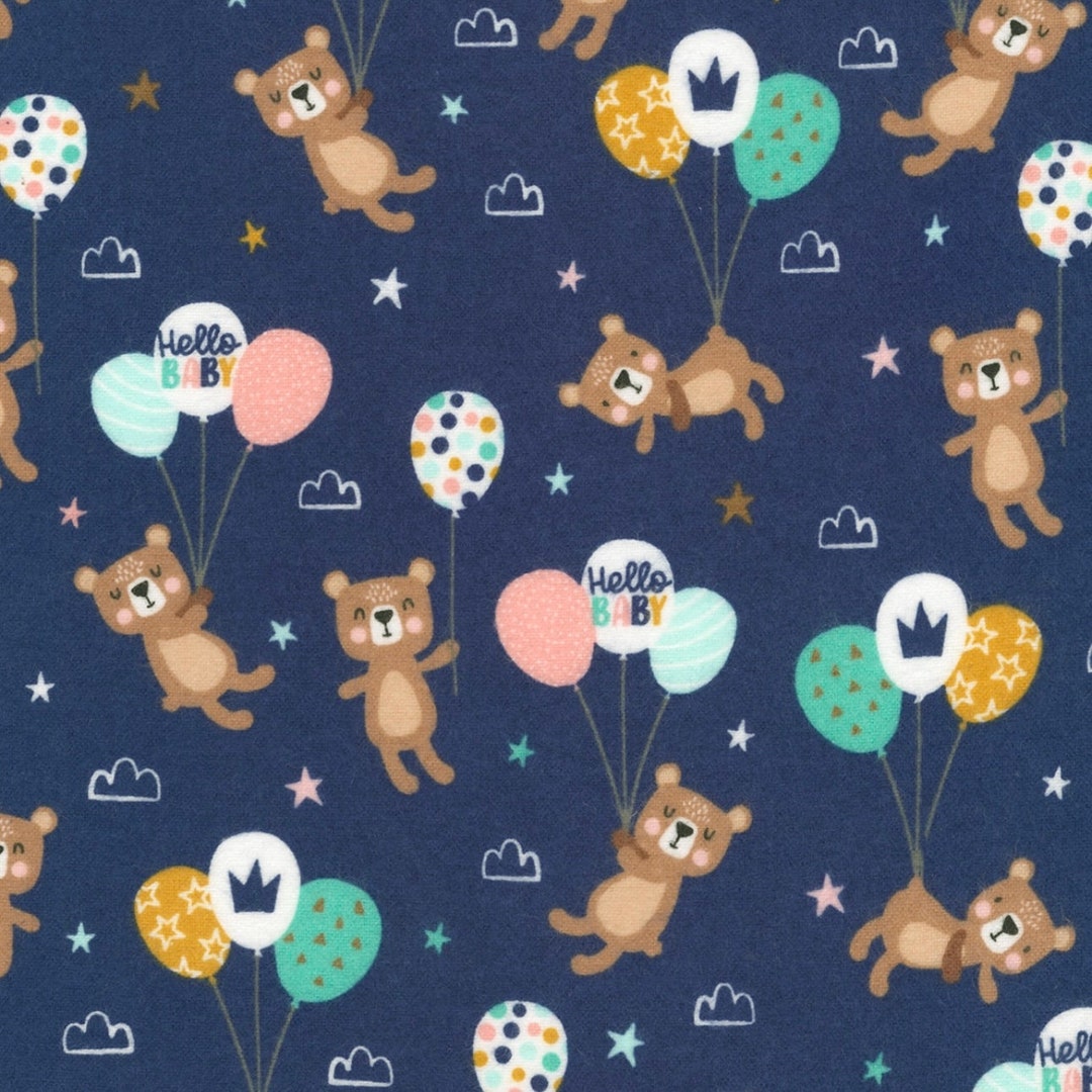 Baby Bears on Navy Flannel Fabric by the Yard 100% Cotton by Robert ...