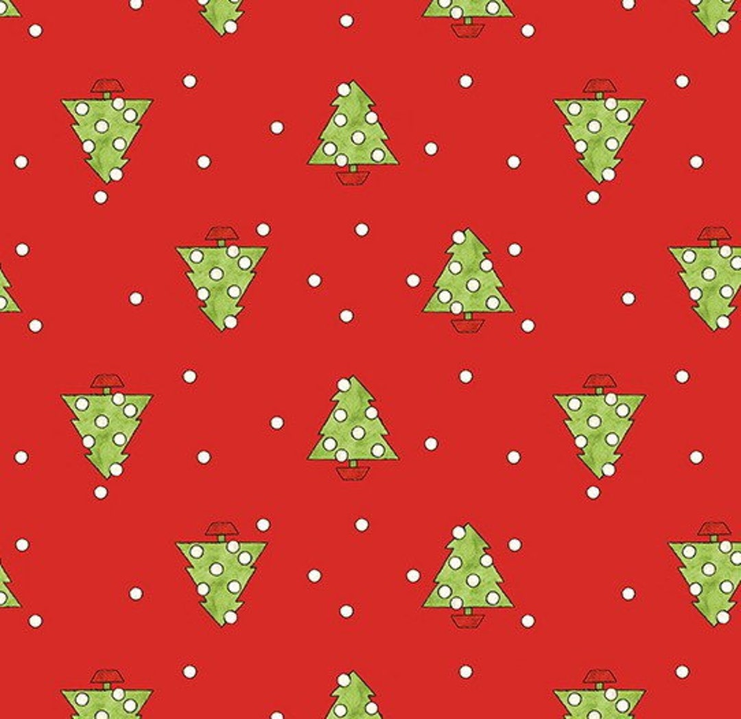 Tiny Trees on Red Fabric by the Yard 100% Premium Cotton Christmas ...