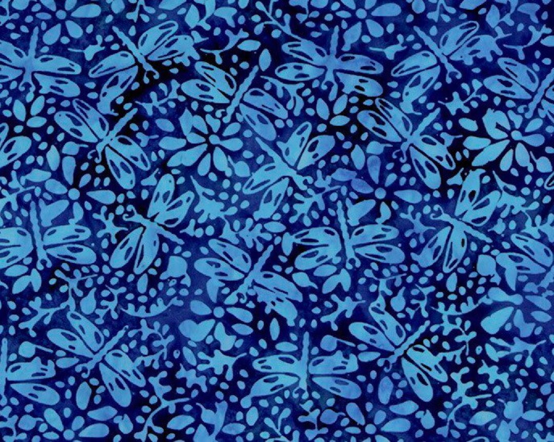 Expressions Batik Dragonflies on Marine Blue Fabric by the Yard 100% ...