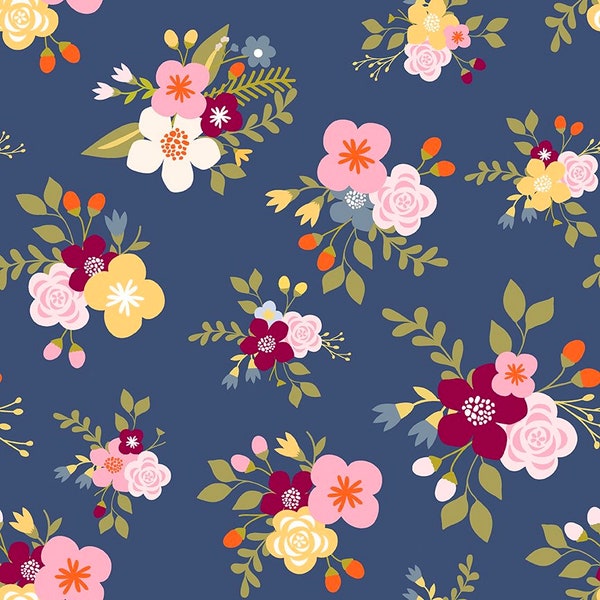 Navy Floral Fabric - Etsy