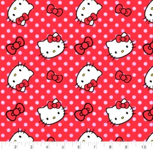 Hello Kitty Pink Polka Dot on Red Character Fabric by the Yard 100% ...