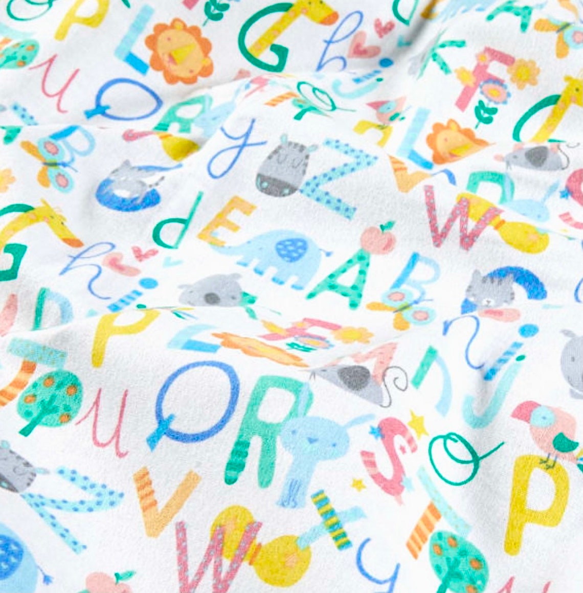 Alphabet Animals Flannel Fabric by the Yard or Half Yards 100% Cotton ...