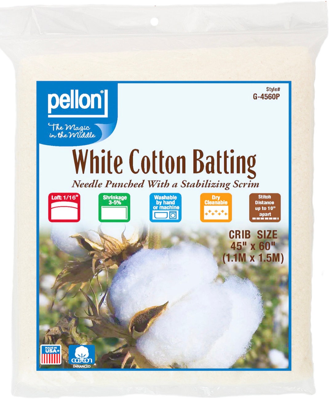 Pellon Crib Size Cotton Batting for Quilts Quilting With Stabilizing ...