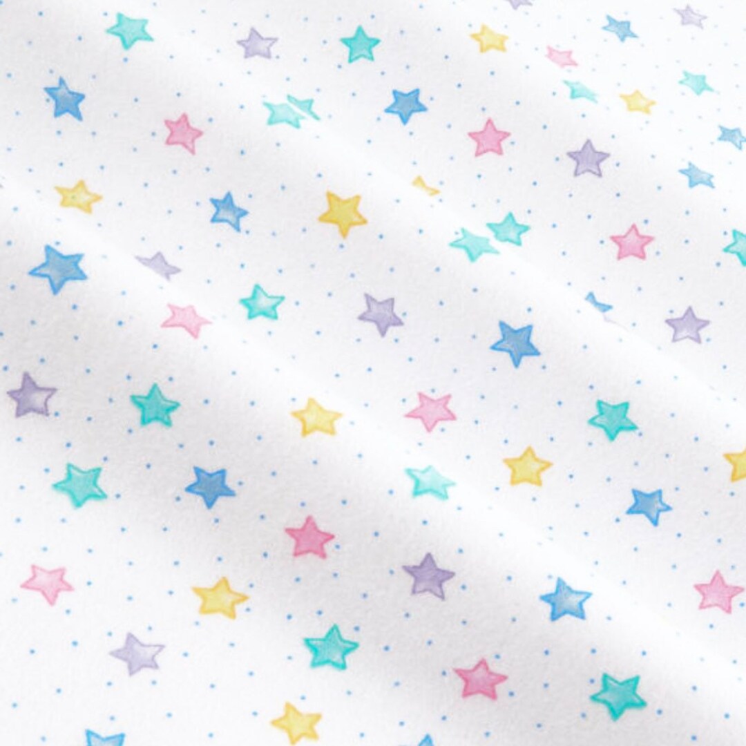 Pastel Stars on White Flannel Fabric by the Yard or Half Yards 100% ...