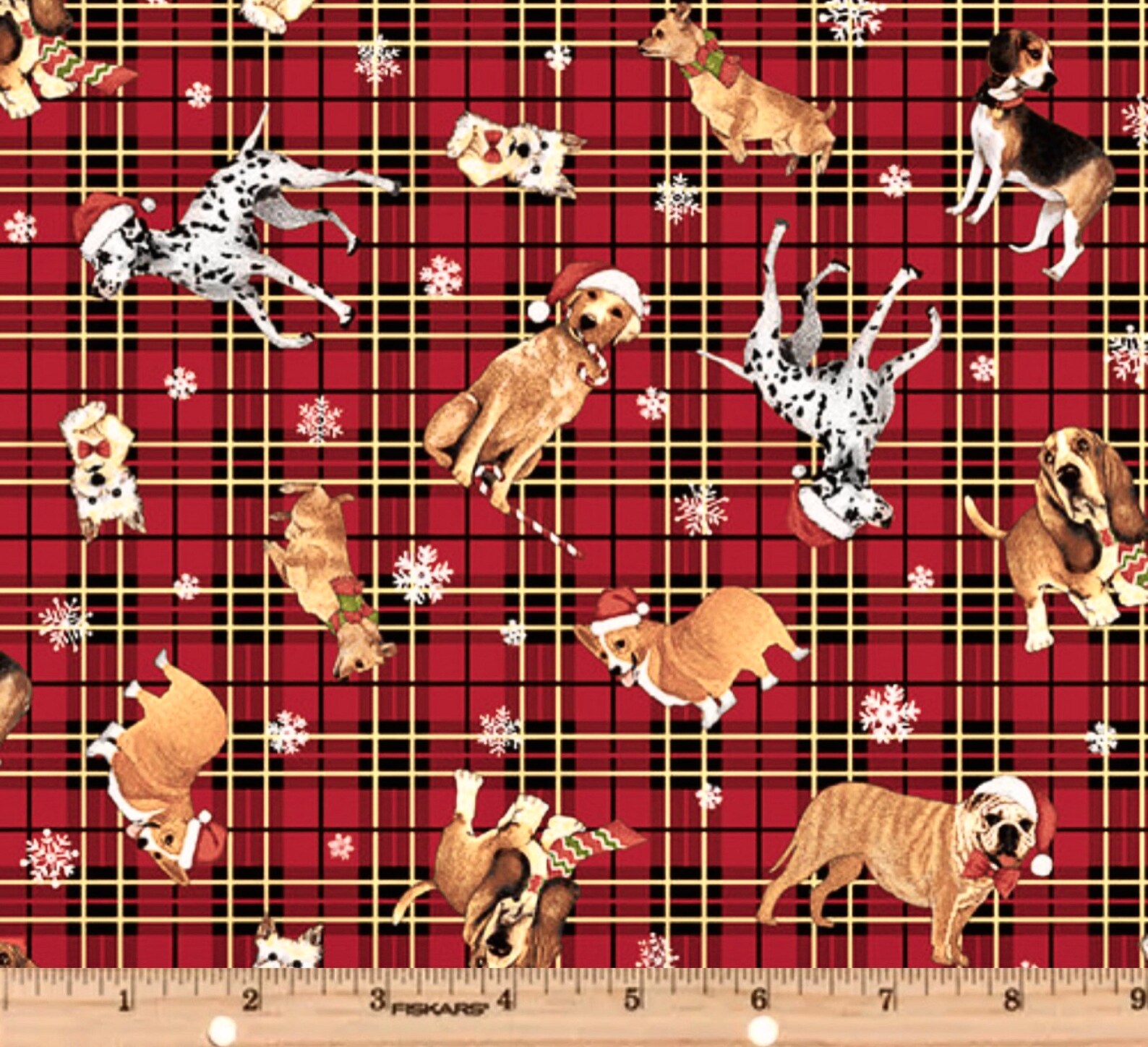 Tossed Dogs on Plaid Fabric by the Yard 100% Premium Cotton “snow Dog ...