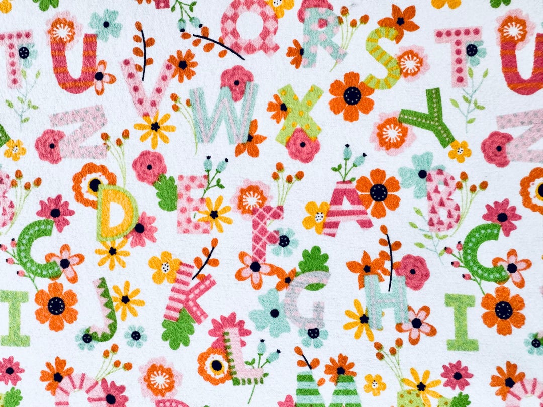 Floral Alphabet Flannel Fabric by the Yard 100% Cotton Double-brushed ...