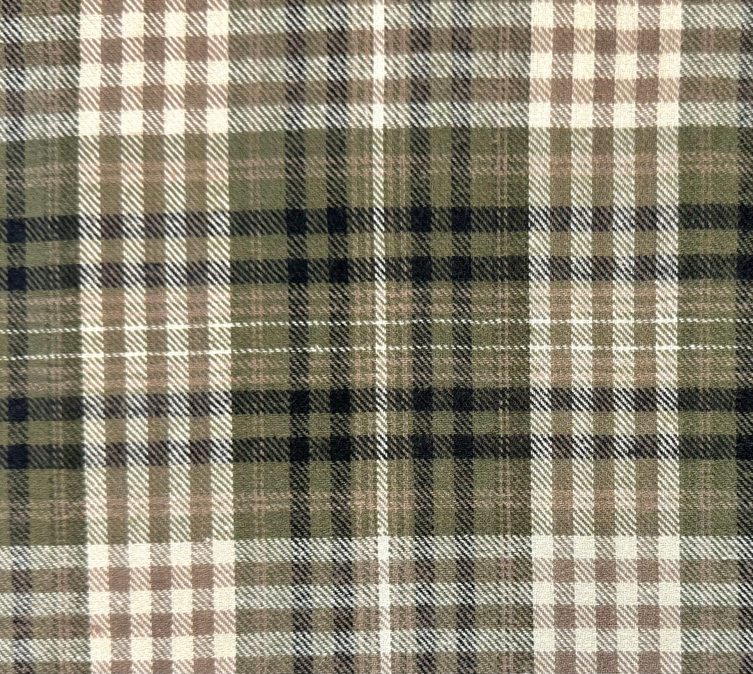 Deep Green and Cream Woven Plaid Flannel Fabric by the Yard 100% ...
