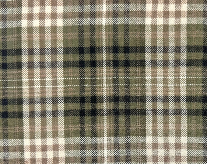 Deep Green and Cream Woven Plaid Flannel Fabric by the Yard 100% ...