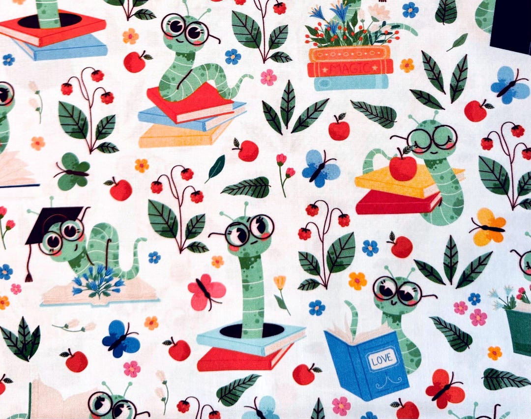 Bookworms and Butterflies Fabric by the Yard 100% Premium Cotton “book ...