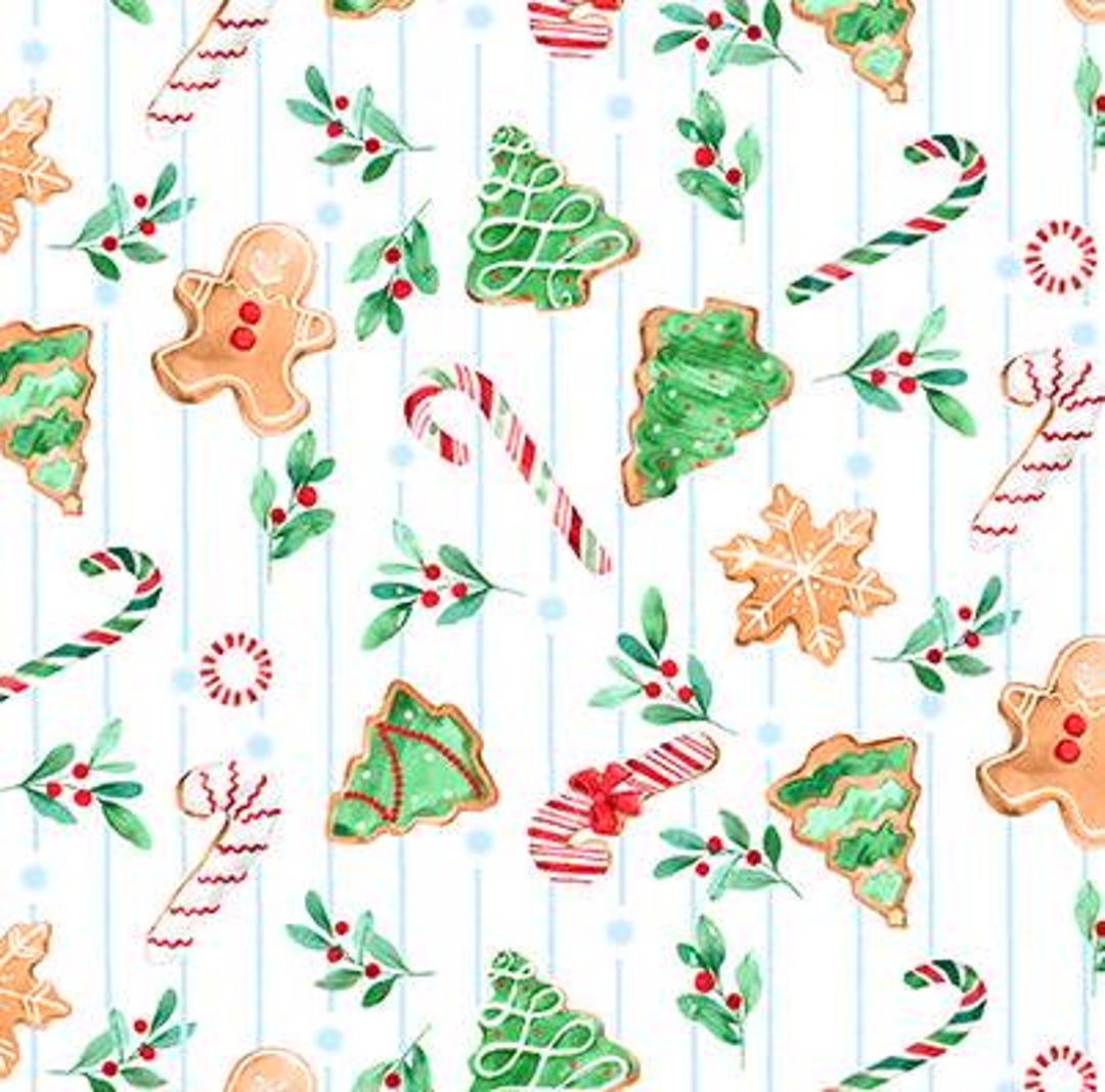 Gingerbread Cookies & Candy Canes Fabric by the Yard 100% Cotton ...