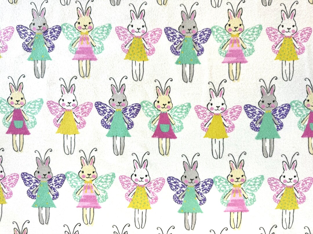 Bunny Butterflies Flannel Fabric by the Yard 100% Cotton Winged Bunny ...