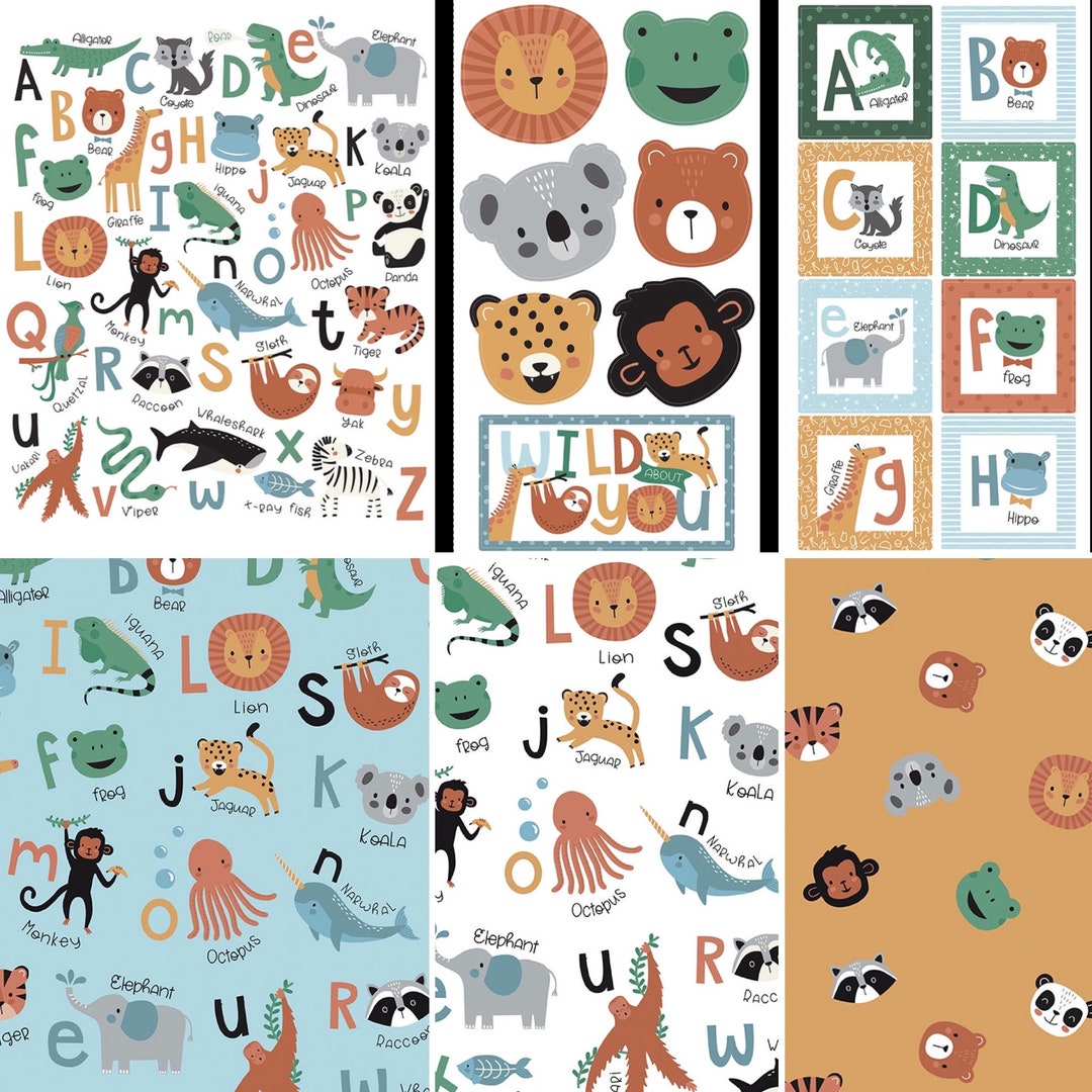 Alphabet Zoo Collection Fabric by the Yard 100% Premium Cotton by Riley ...
