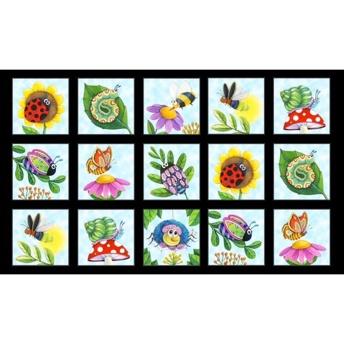 Cute Bugs 24” Quilt Block Panel 100% Cotton “insects All Around” by ...