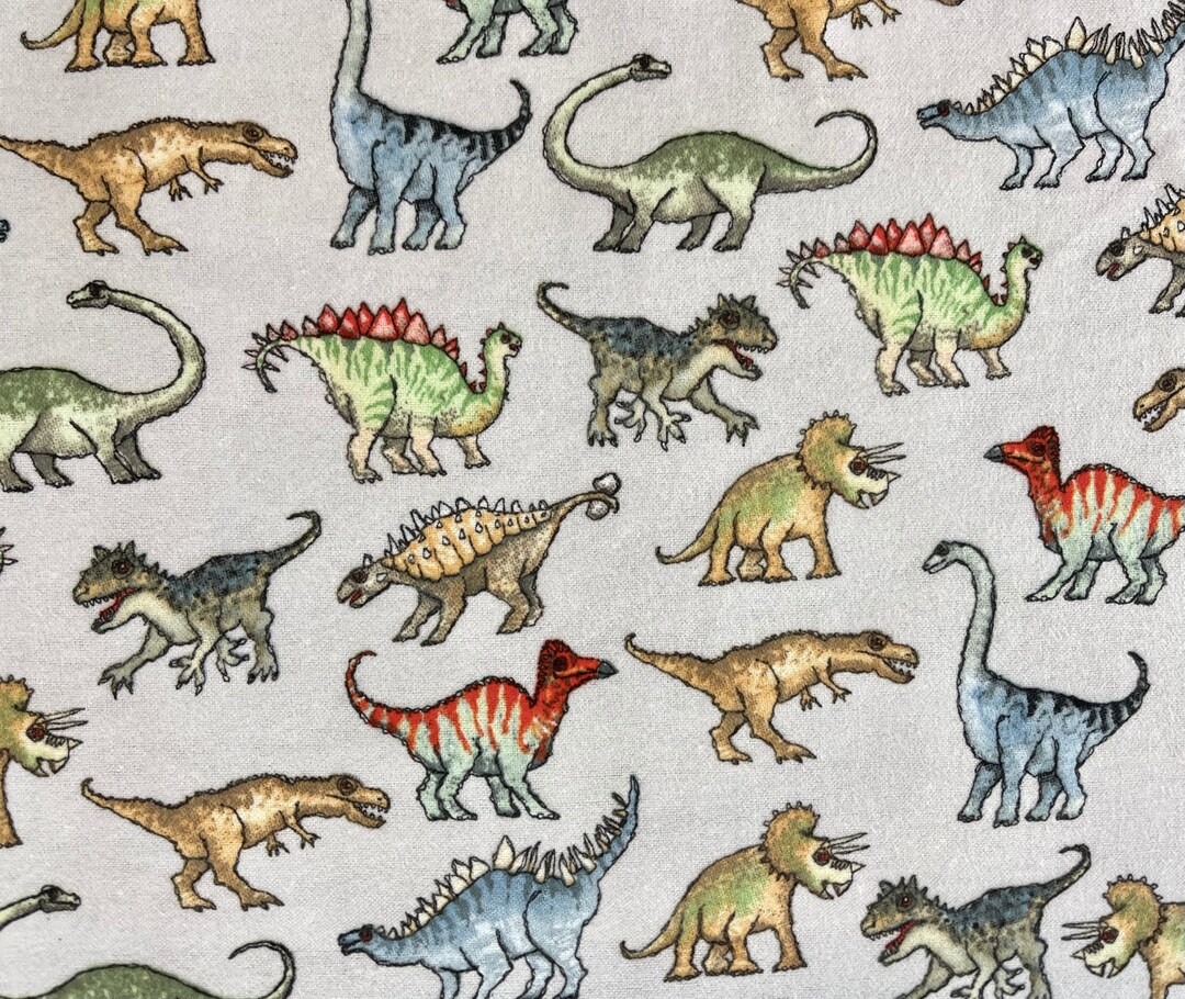 Colorful Dinosaurs Flannel Fabric by the Yard or Half Yards 100% Cotton ...