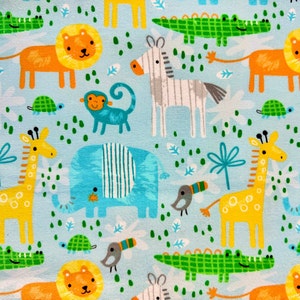 Safari Animals on Blue Flannel Fabric by the Yard 100% Cotton Wild Baby ...