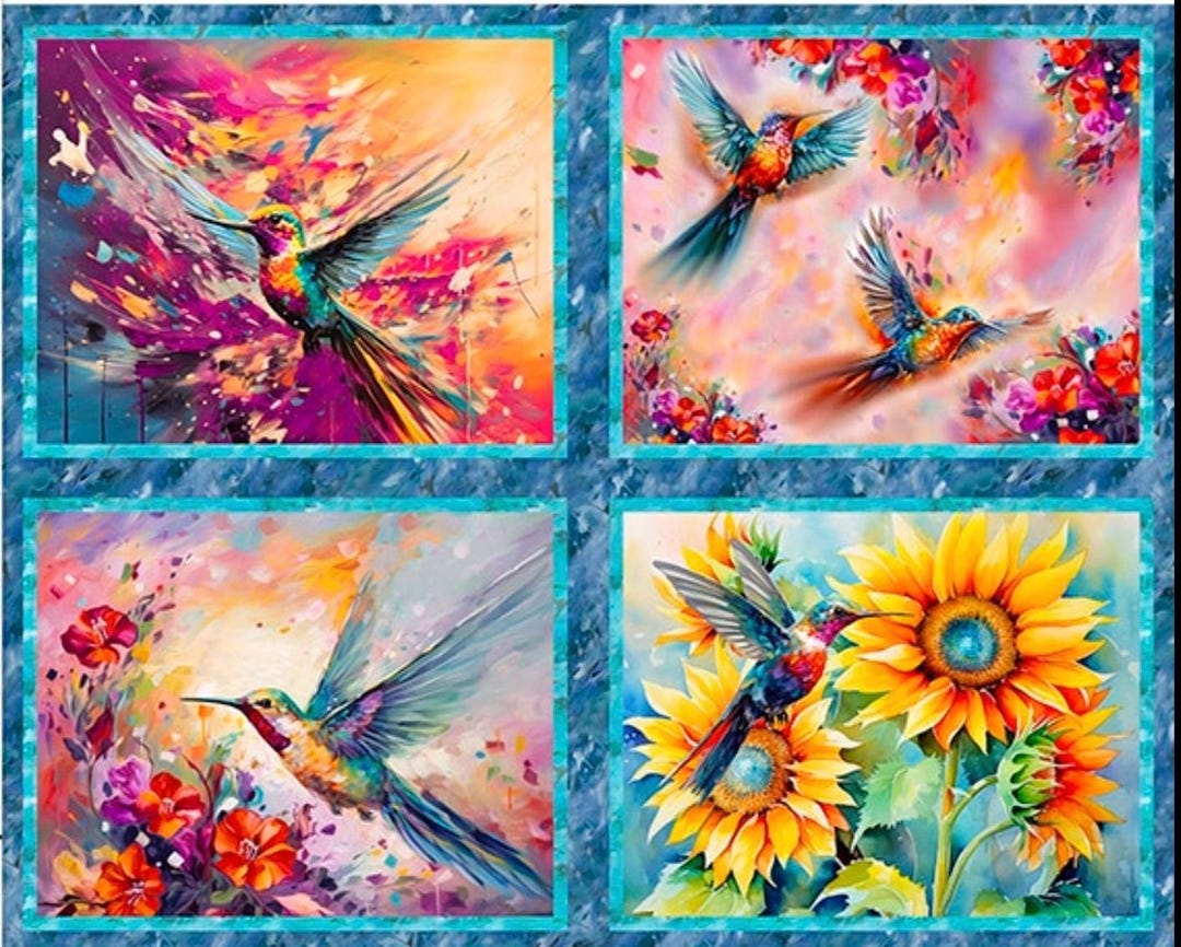 Painted Hummingbirds 36” Quilt Block Panel 100% Premium Cotton Fabric ...